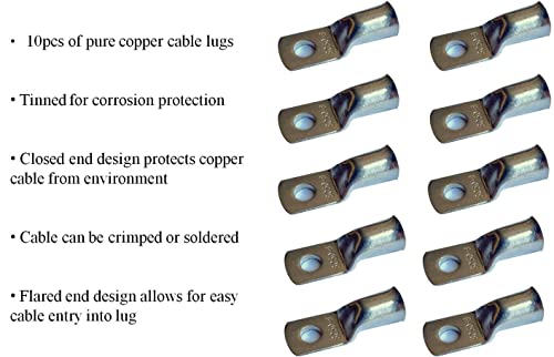 WindyNation WNI 4 AWG 4 Gauge 5 Feet Black + 5 Feet Red Battery Welding Pure Copper Ultra Flexible Cable + 5pcs of 5/16" & 5pcs 3/8" Copper Cable Lug Terminal Connectors + 3 Feet Heat Shrink Tubing