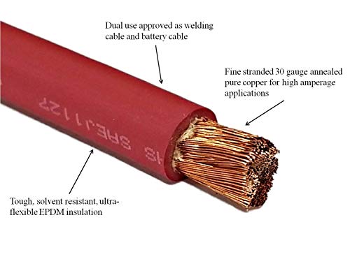 WindyNation WNI 4 AWG 4 Gauge 5 Feet Black + 5 Feet Red Battery Welding Pure Copper Ultra Flexible Cable + 5pcs of 5/16" & 5pcs 3/8" Copper Cable Lug Terminal Connectors + 3 Feet Heat Shrink Tubing