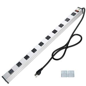 10 outlet plugs heavy duty metal power strip, aluminum workshop socket with 4ft long cord and power switch. 15a, 125v, 1875w