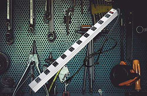 10 Outlet Plugs Heavy Duty Metal Power Strip, Aluminum Workshop Socket with 4FT Long Cord and Power Switch. 15A, 125V, 1875W