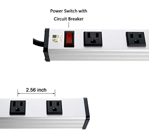 10 Outlet Plugs Heavy Duty Metal Power Strip, Aluminum Workshop Socket with 4FT Long Cord and Power Switch. 15A, 125V, 1875W