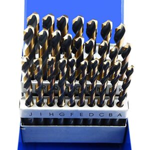 maxtool 26 pieces drill set 26pcs/26-piece twist drill bit set high speed steel m2 fully ground letter a to z; jbs02h10r26