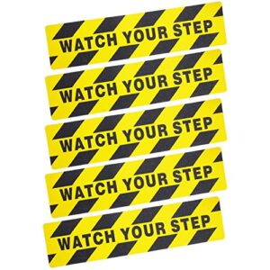 5 pieces watch your step warning sticker adhesive tape anti slip abrasive tape for workplace safety wet floor caution, 6 by 24 inches