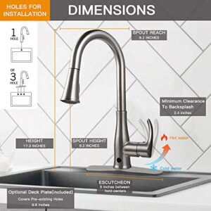 Touchless Kitchen Faucet, Kitchen Sink Faucet with Pull Down Sprayer, Dual Function Pull Out Spray Head, One Hole and 3 Hole Deck Mount, Single Handle for Automatic Motion Sensor, Brushed Nickel