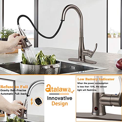 Touchless Kitchen Faucet, Kitchen Sink Faucet with Pull Down Sprayer, Dual Function Pull Out Spray Head, One Hole and 3 Hole Deck Mount, Single Handle for Automatic Motion Sensor, Brushed Nickel