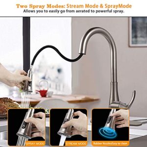 Touchless Kitchen Faucet, Kitchen Sink Faucet with Pull Down Sprayer, Dual Function Pull Out Spray Head, One Hole and 3 Hole Deck Mount, Single Handle for Automatic Motion Sensor, Brushed Nickel