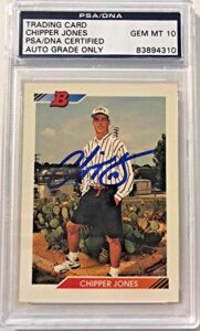 braves chipper jones signed 1992 bowman rc #28 - psa/dna gem mt 10 graded - baseball slabbed rookie cards