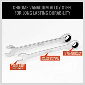 HORUSDY Ratcheting Combination Wrench Set, SAE & Metric, 20-piece, 1/4" to 3/4" & 6-18mm, CR-V Steel, with Carrying Case