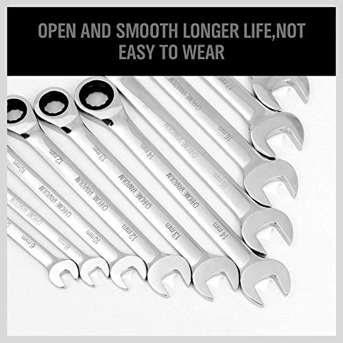 HORUSDY Ratcheting Combination Wrench Set, SAE & Metric, 20-piece, 1/4" to 3/4" & 6-18mm, CR-V Steel, with Carrying Case