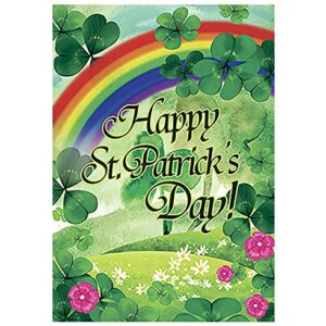 Morigins Happy St. Patrick's Day Rainbow and Shamrock Decorative Double Sided House Flag 28"x40"