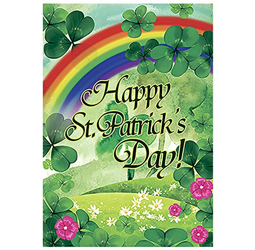 Morigins Happy St. Patrick's Day Rainbow and Shamrock Decorative Double Sided House Flag 28"x40"