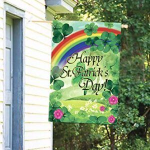 Morigins Happy St. Patrick's Day Rainbow and Shamrock Decorative Double Sided House Flag 28"x40"