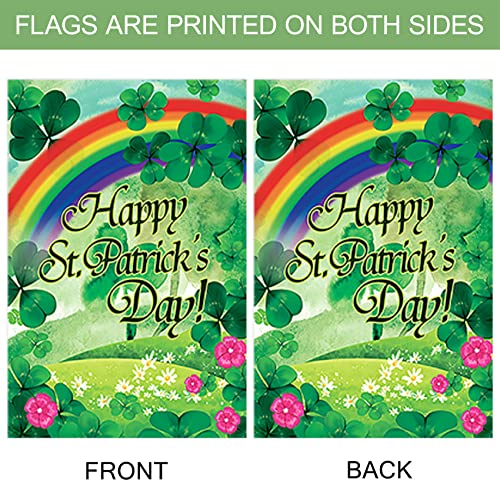 Morigins Happy St. Patrick's Day Rainbow and Shamrock Decorative Double Sided House Flag 28"x40"