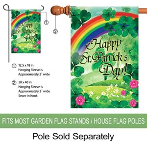 Morigins Happy St. Patrick's Day Rainbow and Shamrock Decorative Double Sided House Flag 28"x40"