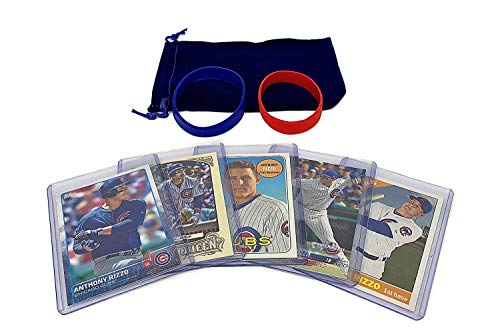 Anthony Rizzo Baseball Cards (5) ASSORTED Chicago Cubs Trading Card and Wristbands Gift Bundle