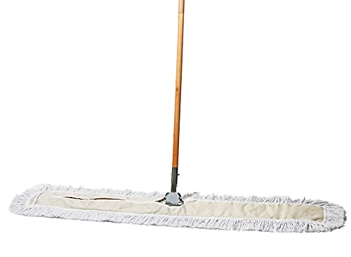 Tidy Tools Commercial Dust Mop & Floor Sweeper, 48 in. Dust Mop for Hardwood Floors, Cotton Reusable Dust Mop Head, Wooden Broom Handle, Industrial Dry Mop for Floor Cleaning & Janitorial Supplies