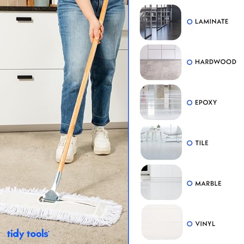 Tidy Tools Commercial Dust Mop & Floor Sweeper, 48 in. Dust Mop for Hardwood Floors, Cotton Reusable Dust Mop Head, Wooden Broom Handle, Industrial Dry Mop for Floor Cleaning & Janitorial Supplies