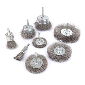 8pcs stainless steel wire brushes wheel kit for drill with 1/4"shank 0.13mm