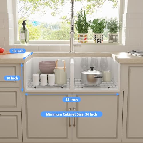 33 White Double Bowl Kitchen Sink - Lordear 33 Inch Farmhouse Kitchen Sink Double Bowl 50/50 White Fireclay Ceramic Porcelain Apron Front Farm Double Basin 50/50 Farmer Kitchen Sink Basin