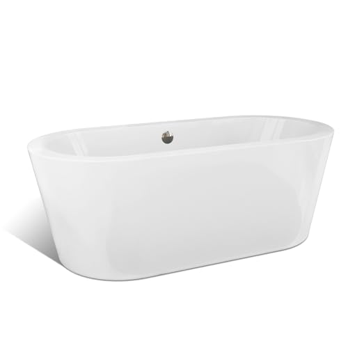 Empava 59" Luxury Acrylic Soaking SPA Tub Modern Stand Alone Custom Contemporary Design Freestanding Bathtubs-FT, FT1505, White-1