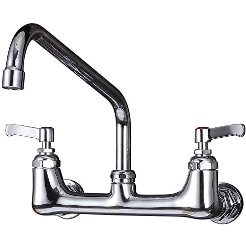 CWM Wall Mount Kitchen Faucet 8" Center Commercial Faucets with 12 Inch Swivel Spout