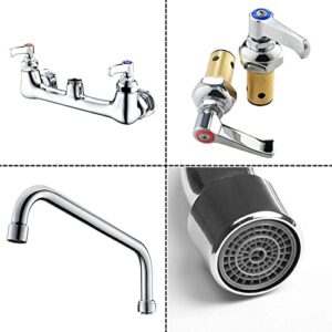 CWM Wall Mount Kitchen Faucet 8" Center Commercial Faucets with 12 Inch Swivel Spout