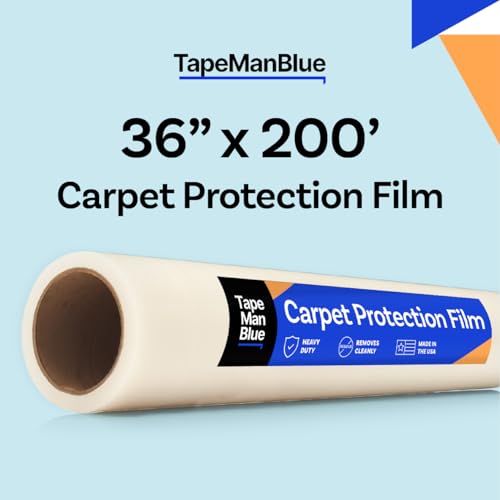 Carpet Protection Film 36" x 200' roll. Made in The USA! Easy Unwind, Clean Removal, Strongest and Most Durable Carpet Protector. Clear, Self-Adhesive Surface Protective Film.