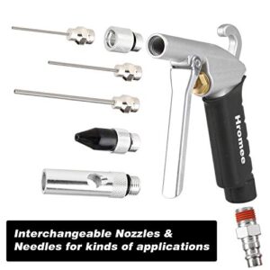 Hromee High Flow Air Blow Gun Kit with Nozzles Tips and Extensions, 13 Pieces Air Compressor Accessory Tools with 1/4" NPT V-Type Aluminum Couplers and Plugs