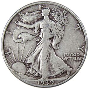 1939 liberty walking half dollar f fine 90% silver 50c us coin collectible