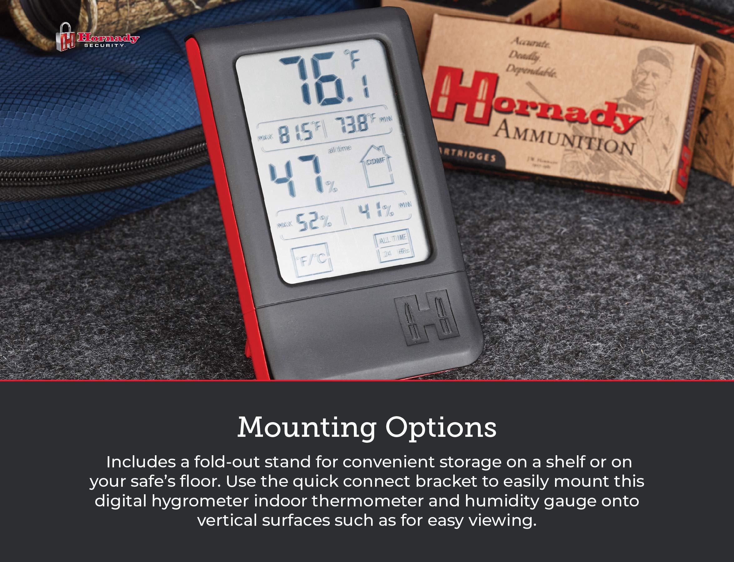 Hornady Digital Hygrometer, 95909 - Indoor Temperature and Humidity Monitor with Touchscreen LCD Display - Ideal Room Thermometer Hygrometer for Gun Safes & Cabinets, Closets, Workbench & More