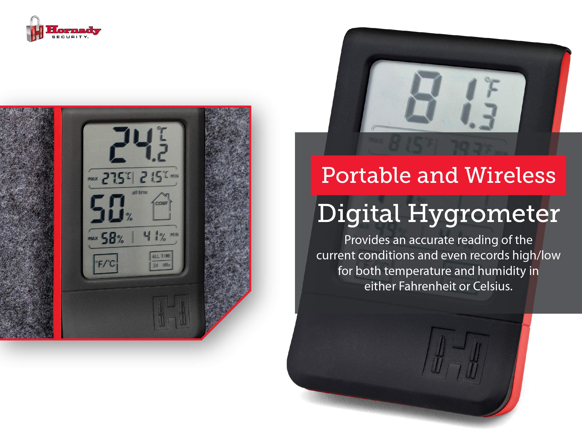 Hornady Digital Hygrometer, 95909 - Indoor Temperature and Humidity Monitor with Touchscreen LCD Display - Ideal Room Thermometer Hygrometer for Gun Safes & Cabinets, Closets, Workbench & More