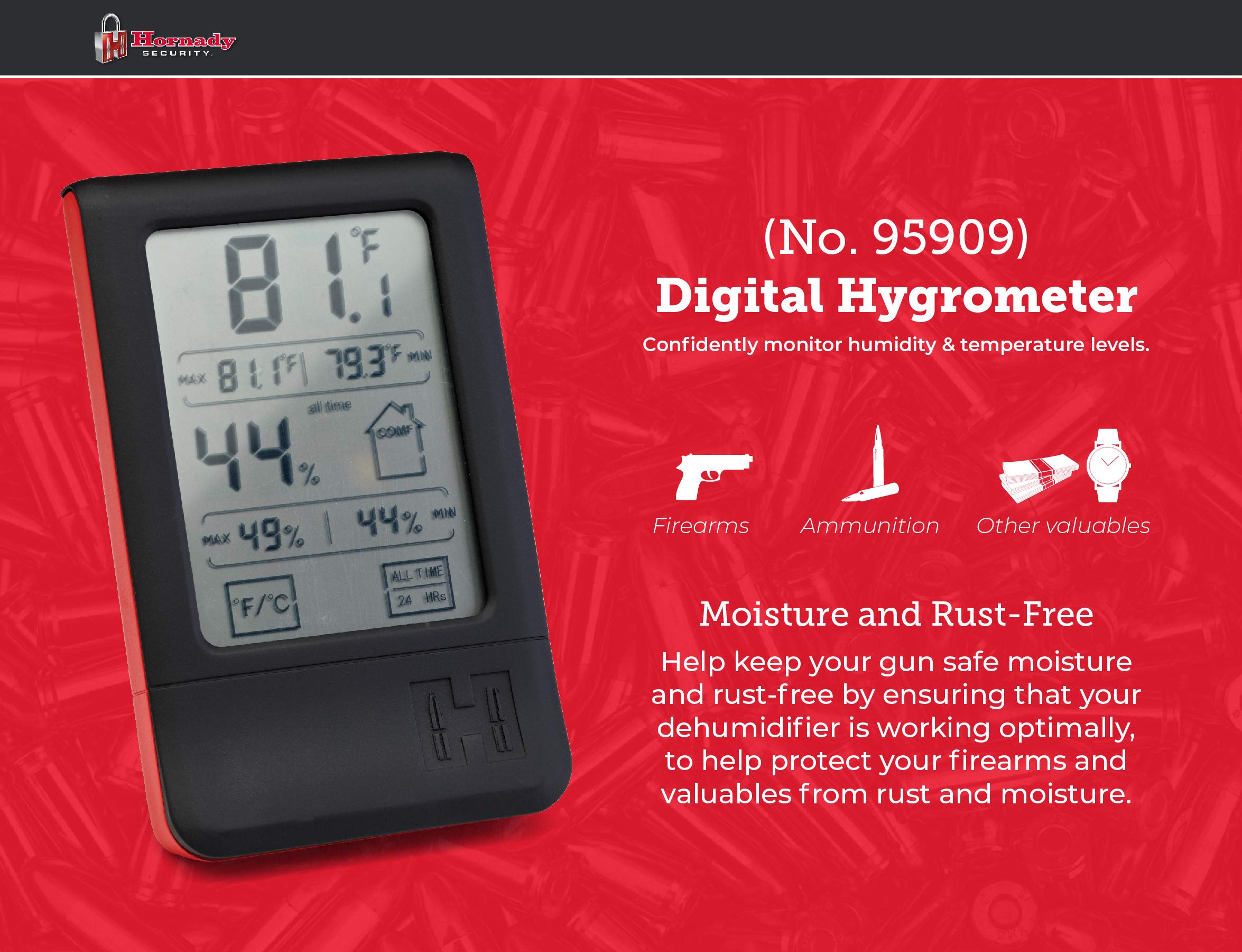 Hornady Digital Hygrometer, 95909 - Indoor Temperature and Humidity Monitor with Touchscreen LCD Display - Ideal Room Thermometer Hygrometer for Gun Safes & Cabinets, Closets, Workbench & More