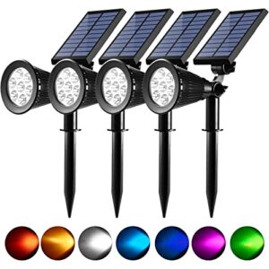 okeer solar spotlights, 2 in 1 waterproof 7 led fixed colored solar adjustable wall lights security landscape lighting dark sensor auto on/off for tree walkway deck garden yard pool area (4 pack)