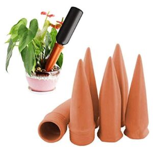 mortime plant watering devices, plant waterer self watering terracotta spikes automatically water your indoor and outdoor plants while on vacation (6pc)