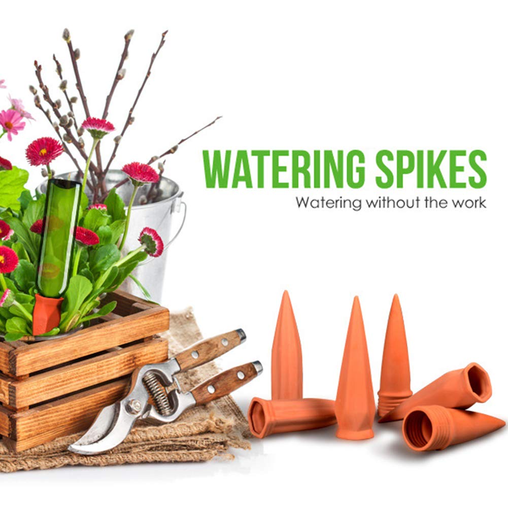 MorTime Plant Watering Devices, Plant Waterer Self Watering Terracotta Spikes Automatically Water Your Indoor and Outdoor Plants While On Vacation (6pc)