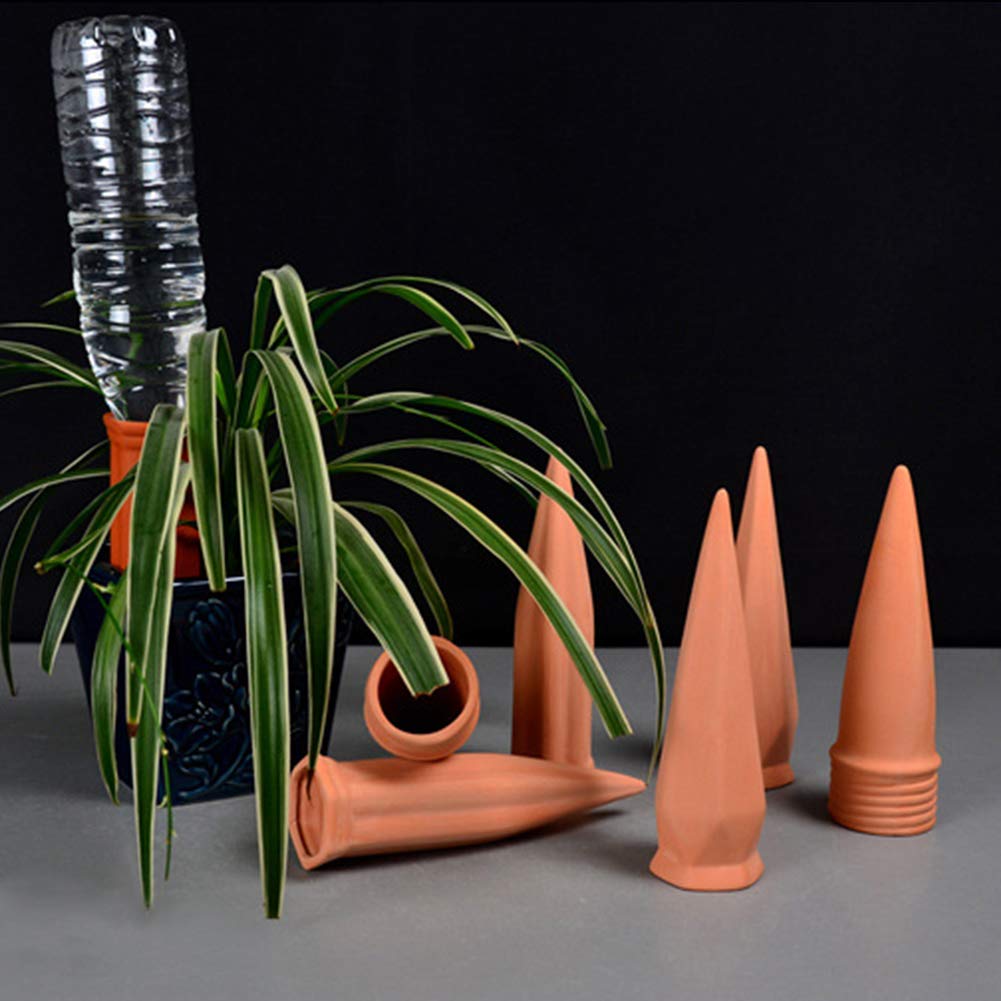 MorTime Plant Watering Devices, Plant Waterer Self Watering Terracotta Spikes Automatically Water Your Indoor and Outdoor Plants While On Vacation (6pc)