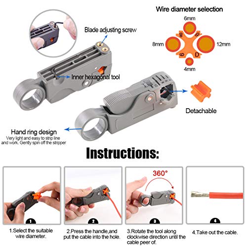 Glarks Coaxial Cable Tool Set, Coax RF Connector Crimping Tool + Coaxial Cable Stripper + BNC/UHF Crimp Male Connectors + Wire Cutter + Screw Driver for RG58, RG59, RG62, RG174