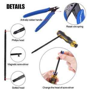 Glarks Coaxial Cable Tool Set, Coax RF Connector Crimping Tool + Coaxial Cable Stripper + BNC/UHF Crimp Male Connectors + Wire Cutter + Screw Driver for RG58, RG59, RG62, RG174