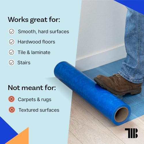 Floor Protection Film, 36" x 200', Made in USA, Blue Self Adhesive Floor Protector Tape for Moving, Painting and Construction, Temporary Floor Covering to Shield Hardwood Floors, Tile, Hard Surfaces