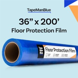 Floor Protection Film, 36" x 200', Made in USA, Blue Self Adhesive Floor Protector Tape for Moving, Painting and Construction, Temporary Floor Covering to Shield Hardwood Floors, Tile, Hard Surfaces