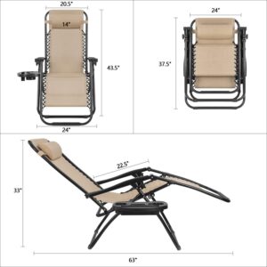 Devoko Patio Zero Gravity Chair Outdoor Folding Adjustable Reclining Chairs Pool Side Using Lawn Lounge Chair with Pillow Set of 2 (Beige)