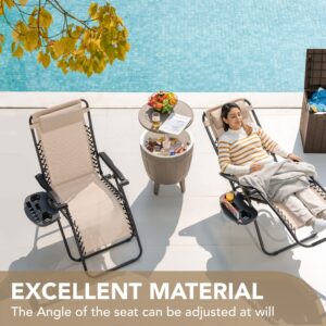 Devoko Patio Zero Gravity Chair Outdoor Folding Adjustable Reclining Chairs Pool Side Using Lawn Lounge Chair with Pillow Set of 2 (Beige)