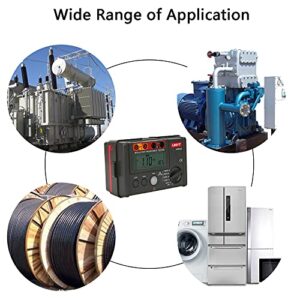 Insulation Resistance Tester, Ohm Meter, 100V/250V/500V/1000V Voltmeter 0 to 5G ohm Meter Megohmmeter, Ground Resistance Tester 2000 Counts LCD Display with Backlight (UT501A)