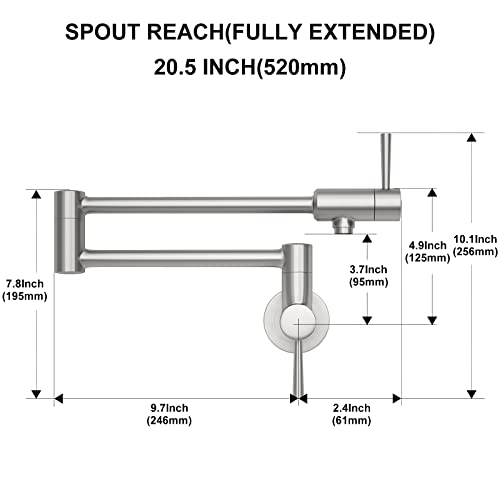 MSTJRY Pot Filler Faucet Wall Mount Commercial Kitchen Faucets Stainless Steel Stretchable Double Joint Swing Arm Single Hole Two Handle Kitchen Sink Faucet