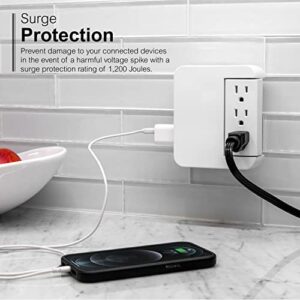 GE Pro Side-Access Swivel Surge Protector, 6-Outlet Extender, Wall Tap Adapter, Charging Station, 3-Prong, Automatic Shutdown Technology, 1200 Joules, UL Listed, White, 39226