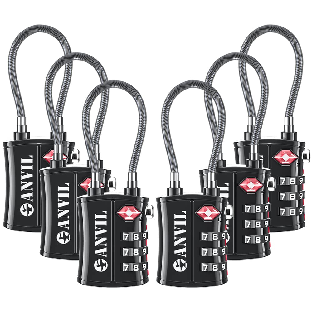 ANVIL TSA Approved Cable Luggage Locks 3 Digit Combination Padlock with Zinc Alloy Steel Cable Lock Ideal for Travel Suitcase, Backpack, Lockers,Case,Toolbox