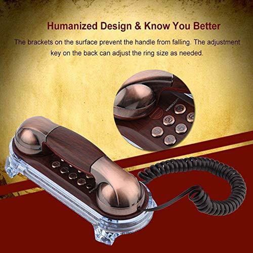 Antique Wall-Mounted Retro Telephone Cable-Fixed Telephone Land-line Fashion Telephone for Home Hotel(Red)