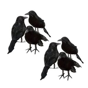 zodifevi 6 pack realistic crows, real touch black feathered crows, halloween decorations,artificial handmade feathered raven, halloween party decor prop outdoors and indoors decoration