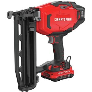 craftsman v20 cordless finish nailer kit, nail gun, 16ga, 2-1/2 nails, battery and charger included (cmcn616c1)