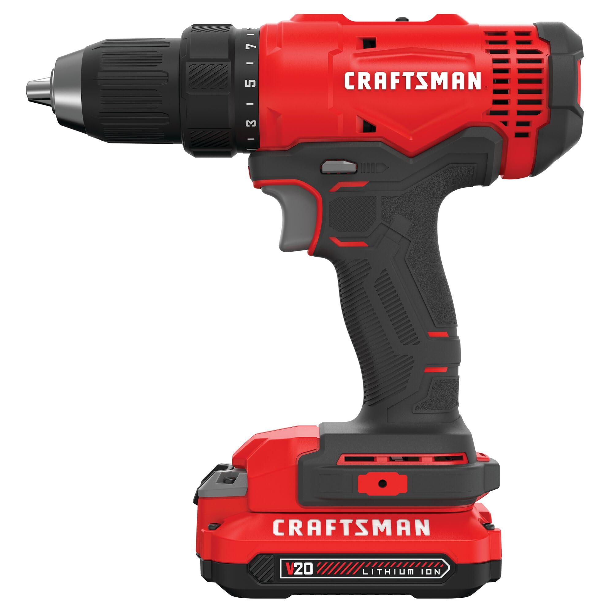 CRAFTSMAN V20 Cordless Drill/Driver Kit, 1/2 inch, Battery and Charger Included (CMCD701C2)